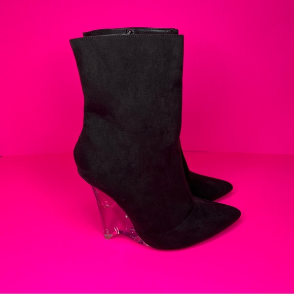 Fashion Nova | Shoes | Fashion Nova Suede Booties With Glass Wedge Heel ...